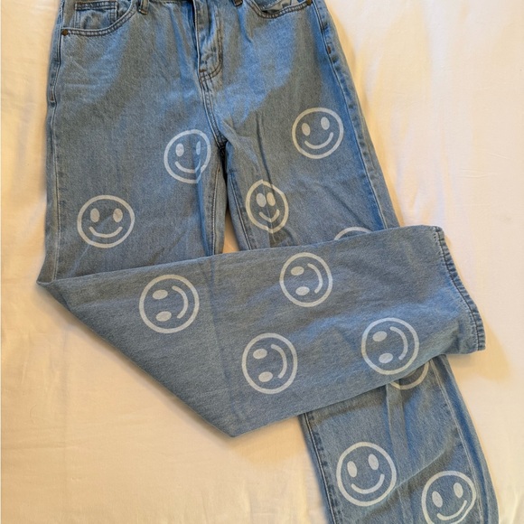 Fashion Nova | Jeans | Fashion Nova Blue Straight Leg Jeans With Smiley ...